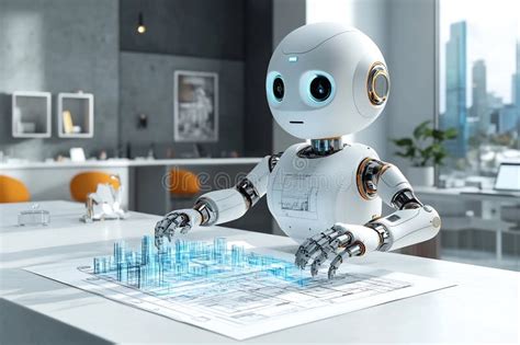 Robot Companion Assisting Architect In Designing Futuristic Metropolis