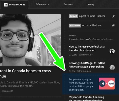Indie Hackers Website Sponsorship