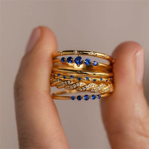 Sapphire Stacking Ring Set By Caitlyn Minimalist • Set Of 3 Dainty Blue