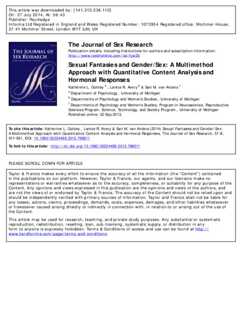 Pdf Sexual Fantasies And Gendersex Integrating Quantitative Content