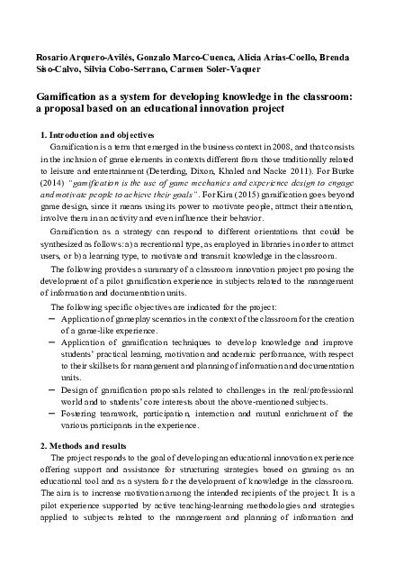 Pdf Gamification As A System For Developing Knowledge In The Classroom A Proposal Based On An