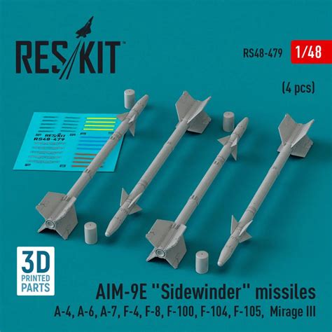1 48 Reskit Aim 9e Sidewinder Missiles 4 Pcs 3d Printed Mpm Hobbies