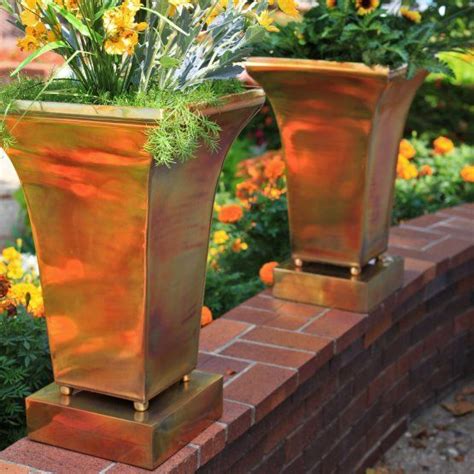 H Potter Large Square Stainless Steel Copper Plated Pot Planter Pots Outdoor Flower Pots