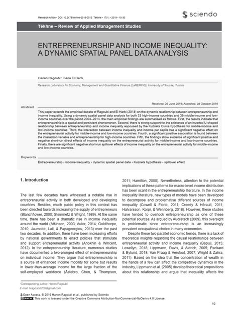 2019 dynamic model tékhne entrepreneurship and income inequality a