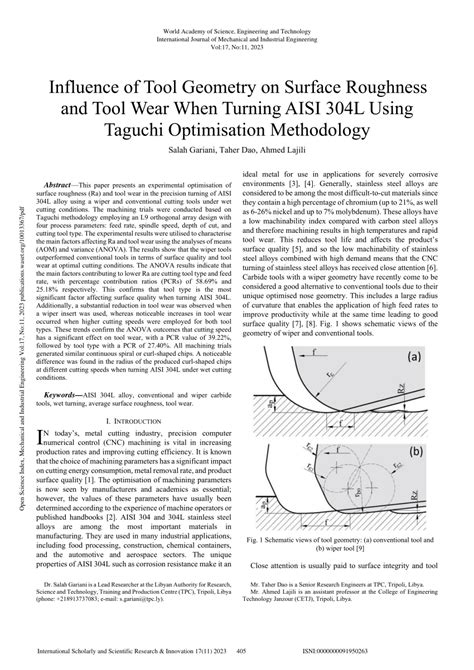 Pdf Influence Of Tool Geometry On Surface Roughness And Tool Wear