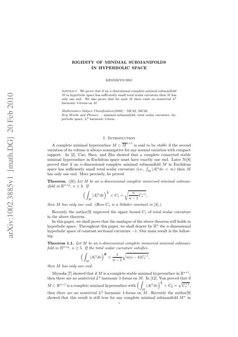 Pdf Rigidity Of Minimal Submanifolds In Hyperbolic Space