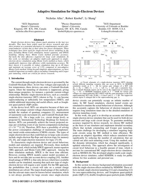 Pdf Adaptive Simulation For Single Electron Devices