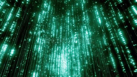 Glowing Green Binary Code Streams A Falling Against Are Dark Background Creating A Futuristic