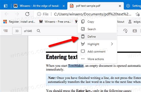 Pdf Mini Menu In Edge Has Received A New Define Command