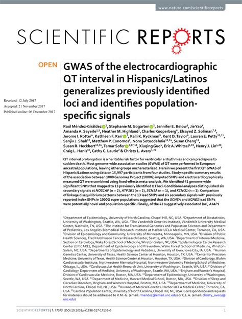 Pdf Gwas Of The Electrocardiographic Qt Interval In Hispanics Latinos Generalizes Previously