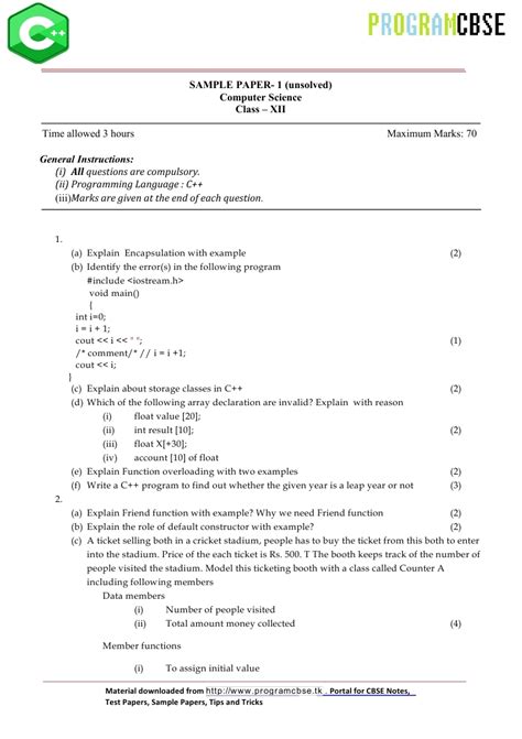 Cs Sample Paper 2015 2 Unsolved Welcome Programmer