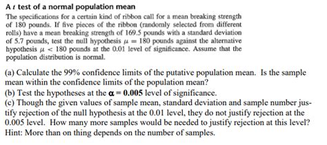 A1 Test Of A Normal Population Mean The
