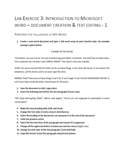 Lab 03 Introduction To Microsoft Word Document Creation And Text
