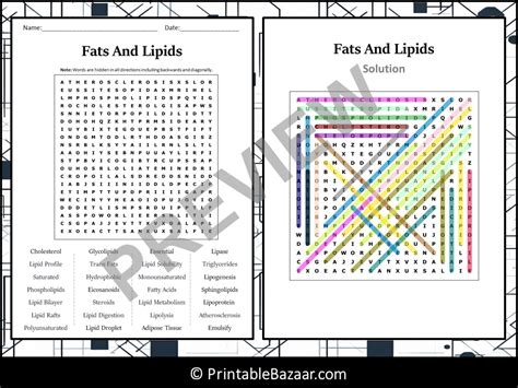 Fats And Lipids Word Search Puzzle Worksheet Activity Teaching Resources
