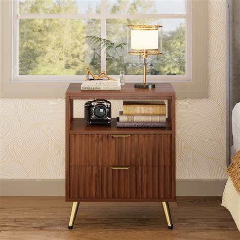 Mercer41 Mid Century Modern 2 Drawer 23 Tall Nightstand With Open