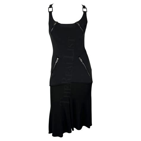 F W 2003 Versace By Donatella Black Zipper Flare Runway Dress For Sale