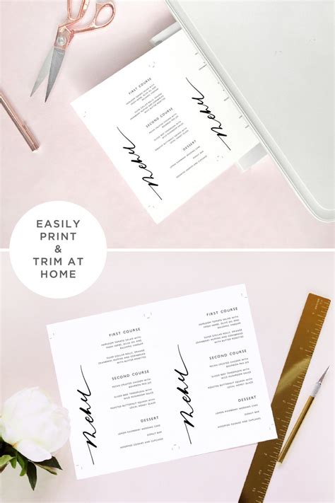 Modern Script Calligraphy Wedding Menu Editable Template Etsy