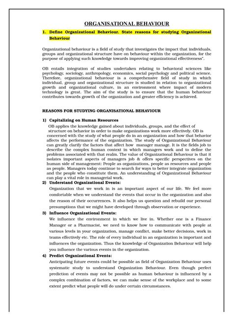 Organisational Behaviour Notes 2005ehr Organisational Behaviour