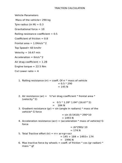 Traction Calculation Documentation Pdf