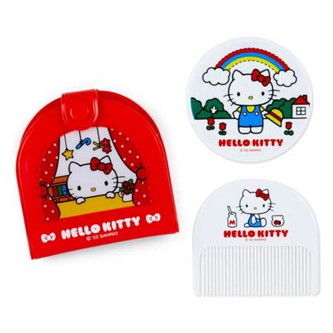 Hello Kitty Compact Mirror And Comb Vinyl Pouch Red Sanrio