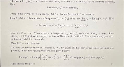 solved theorem 1 if sn is a sequence with limsn s and
