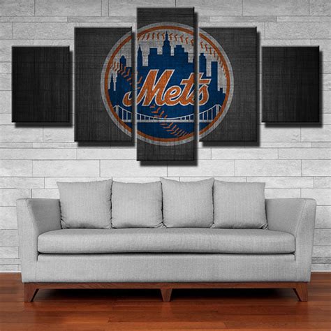 New York Mets Dark Grey Emblem Canvas Wall Art Pencil Canvas