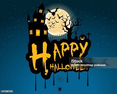 해피 할로윈 2020 벡터 레터링 배너휴일 레터링 해피 할로윈 포스터 인사말 카드 파티 초대장 벡터 그림입니다 보름달에 대한 스톡 벡터 아트 및 기타 이미지 Istock