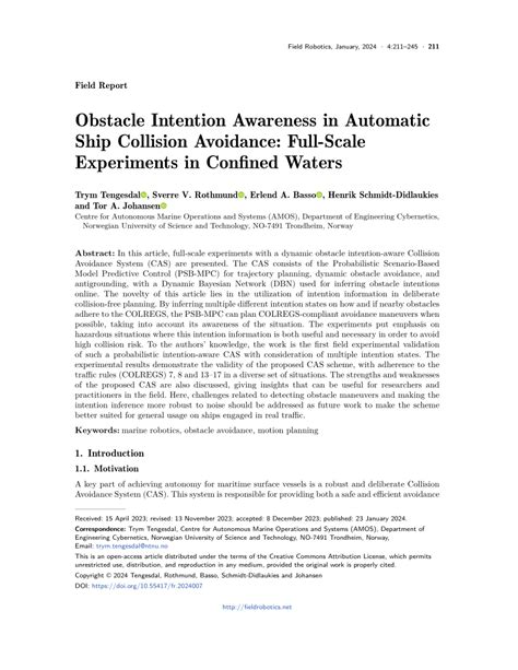 pdf obstacle intention awareness in automatic ship collision