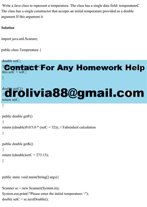 Write A Java Class To Represent A Temperature The Class Has A Singlepdf