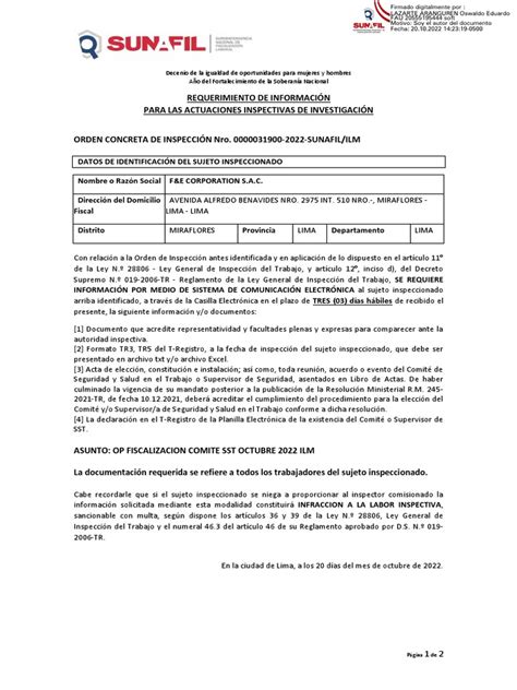 Carta Sunafil Csst Pdf Justicia Crimen Y Violencia