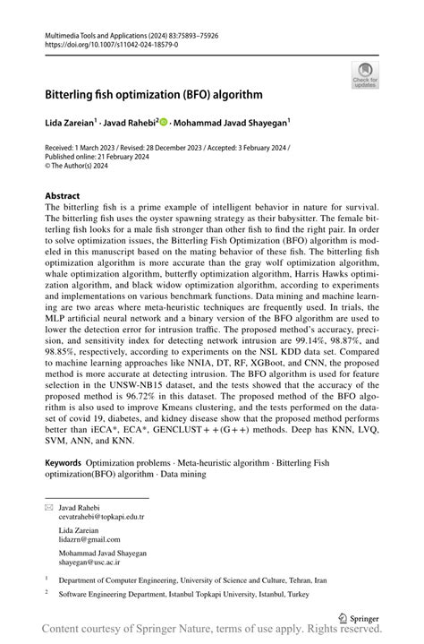 Pdf Bitterling Fish Optimization Bfo Algorithm
