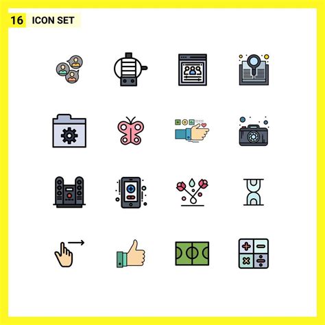 Set Of 16 Vector Flat Color Filled Lines On Grid For Folder Control Remote Team Search Explore