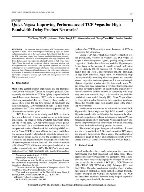 Pdf Quick Vegas Improving Performance Of Tcp Vegas For High