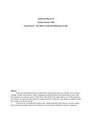 Lab Docx Analytical Physics II Spring Semester Experiment Kirchhoff S Rules And
