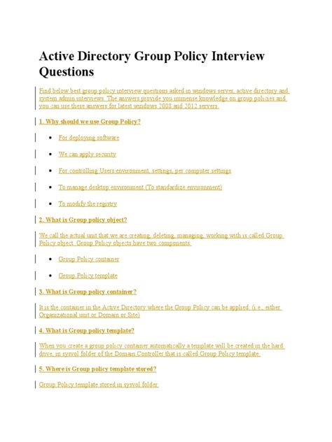 Group Policy Interview Questions Pdf Group Policy Active Directory