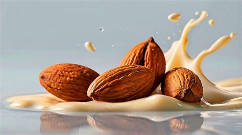 Assemblage Of Png Almonds With A Milk Splash Isolated On A Clear