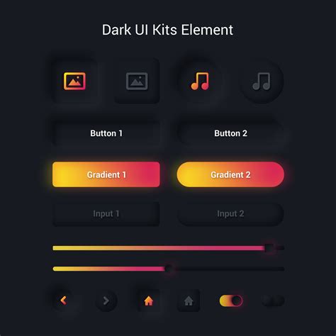 Modern Dark Neumposhism Ui Kits Button And Slider Design Element Set