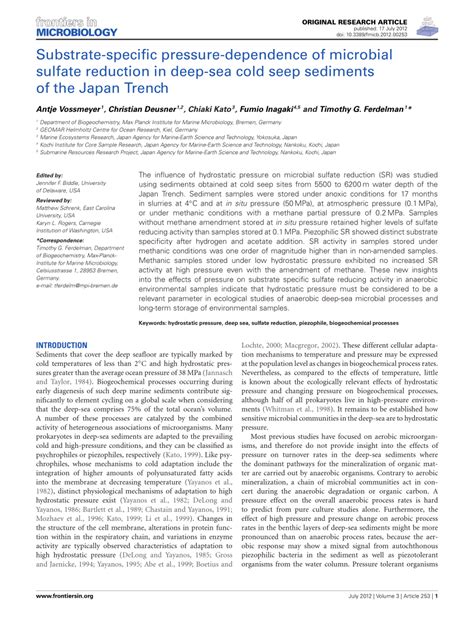 Pdf Substrate Specific Pressure Dependence Of Microbial Sulfate Reduction In Deep Sea Cold