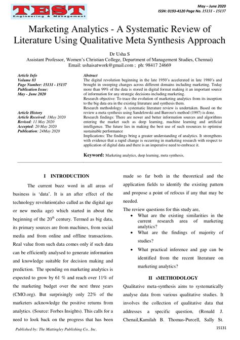 Pdf Marketing Analytics A Systematic Review Of Literature Using Qualitative Meta Synthesis