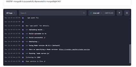 Mongodb Is Not Being Connected When Deploying In Render But It Is Connected When Deployed To