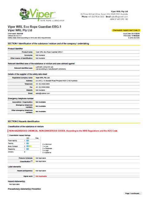 Material Safety Data Sheets Viper WRL Australia