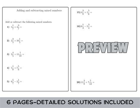 Adding And Subtracting Mixed Numbers Worksheet With Solutions Teaching Resources