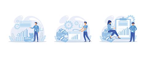 자본 이득 순이익 금전적 이익 및 성장 그래프 경제 성장 투자 수입 자산 구매 가격과 판매 가격의 차이 평면 벡터 현대 그림 설정 개념에 대한 스톡 벡터 아트 및 기타