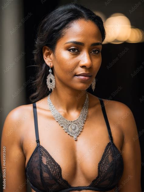 Portrait Of Beauty African American Submissive Mature Female Model
