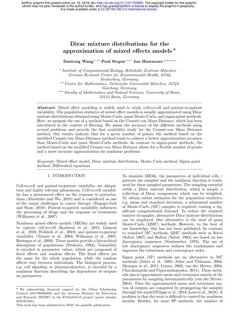 pdf dirac mixture distributions for the approximation of mixed