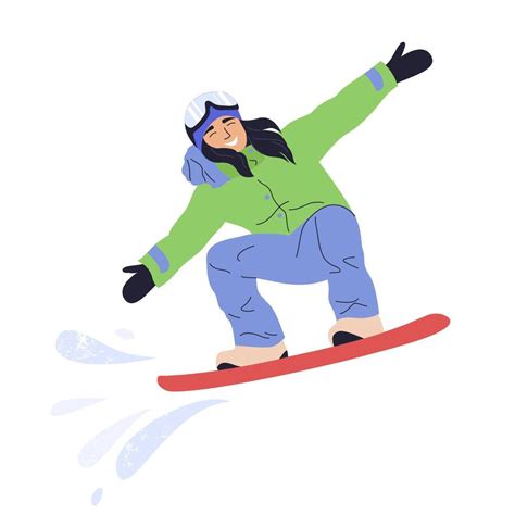 Cartoon Girl Snowboarder Jumping Young Woman On Snowboard Extreme