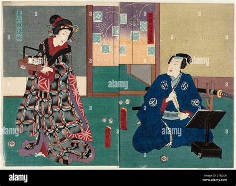 Utagawa Kunisada Ii Actors Nakamura Fukusuke I As Inuzuka Shino Moritaka And Iwai Kumesaburô