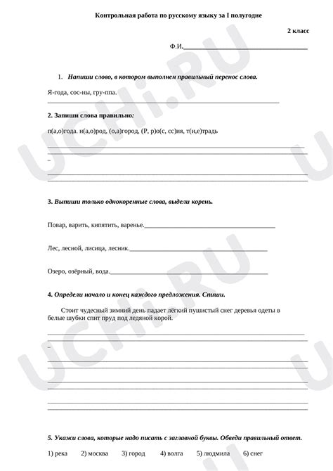 Контрольная работа по русскому языку за 1 полугодие
