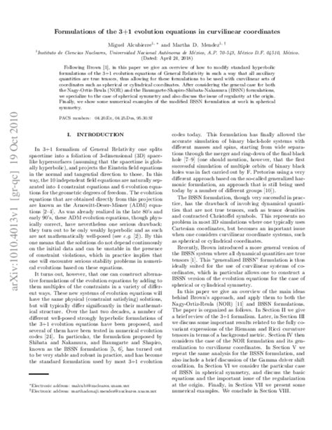 Pdf Formulations Of The 31 Evolution Equations In Curvilinear Coordinates