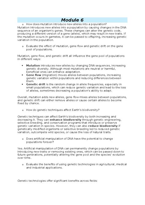 Hsc Study Notes Module 6 And 7 Mutation Gene Flow And Biodiversity